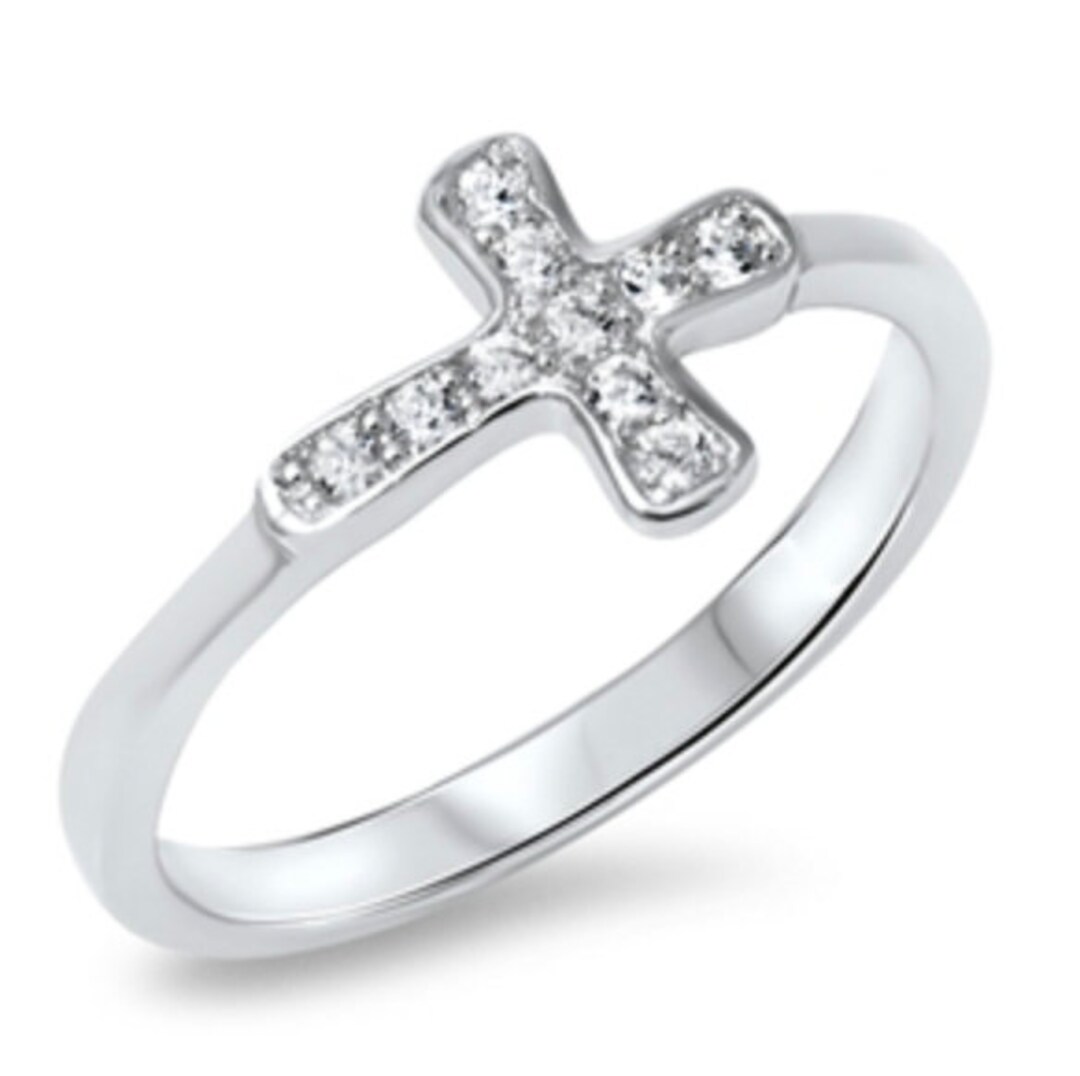 First Communion Sterling Silver Ring With CZ Sideways Cross Size 5 - Etsy