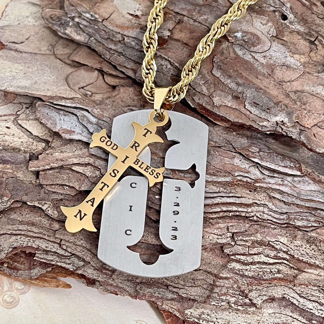 Boys Personalized Confirmation Engraved Cutout Dogtag Cross Gold ...