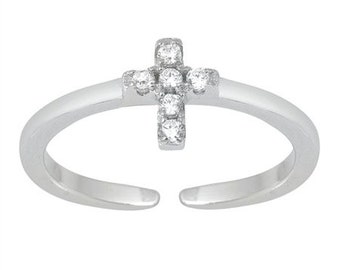 First Communion Sterling Silver Ring With CZ Sideways Cross | Etsy