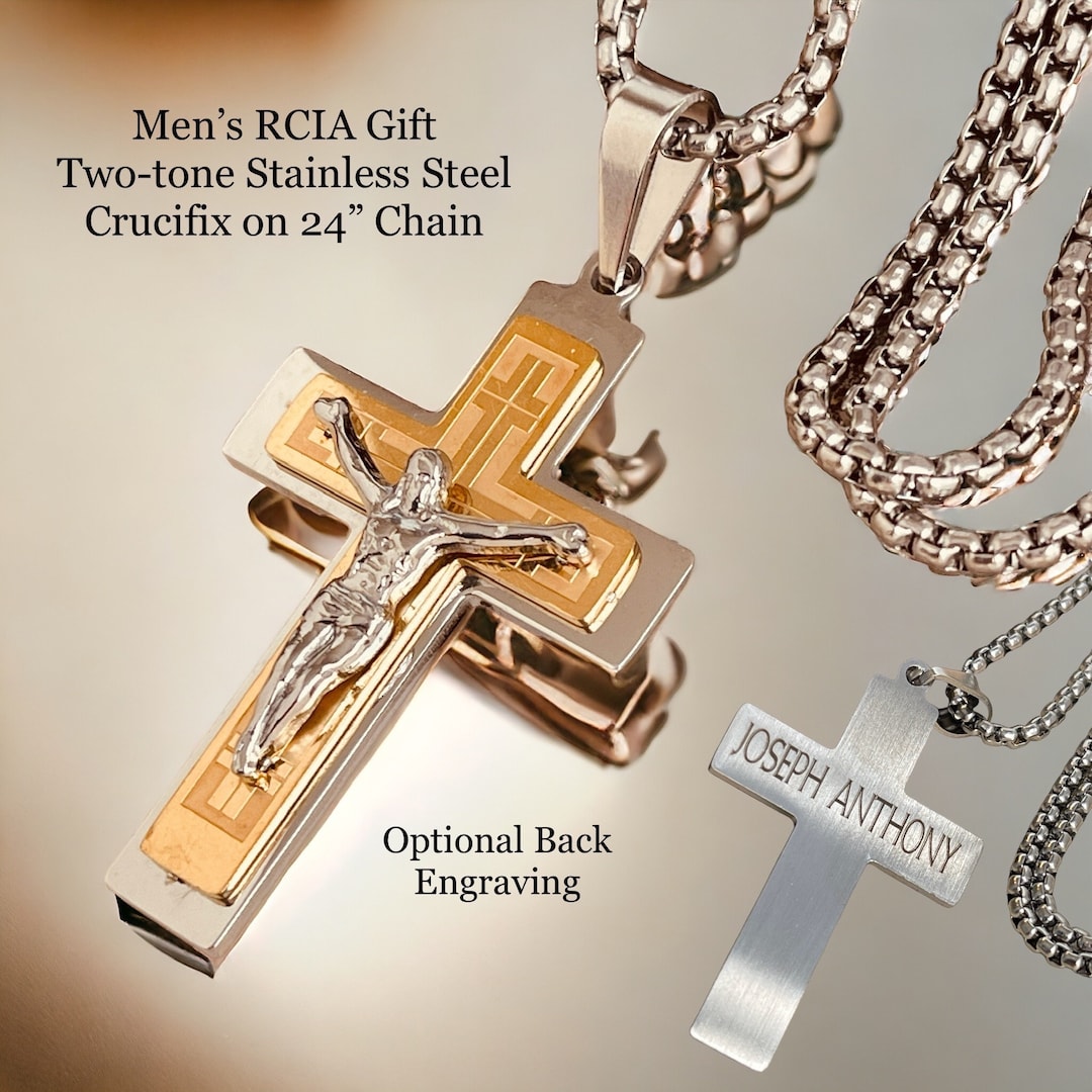 RCIA Mens Crucifix Cross Necklace Silver Gold Stainless Steel - Etsy