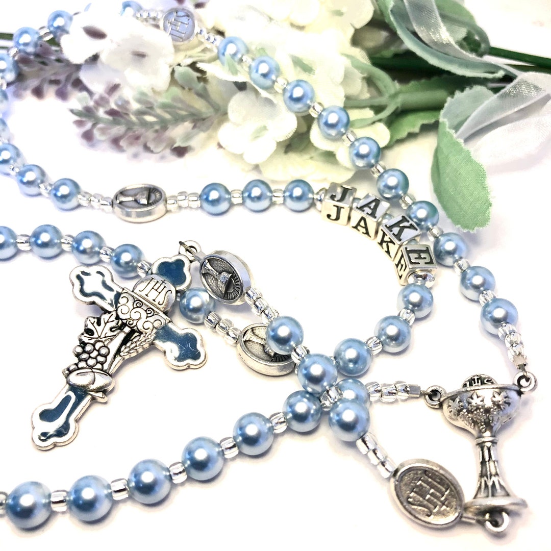 First Communion Boys Rosary STERLING SILVER Personalized Name Fine ...