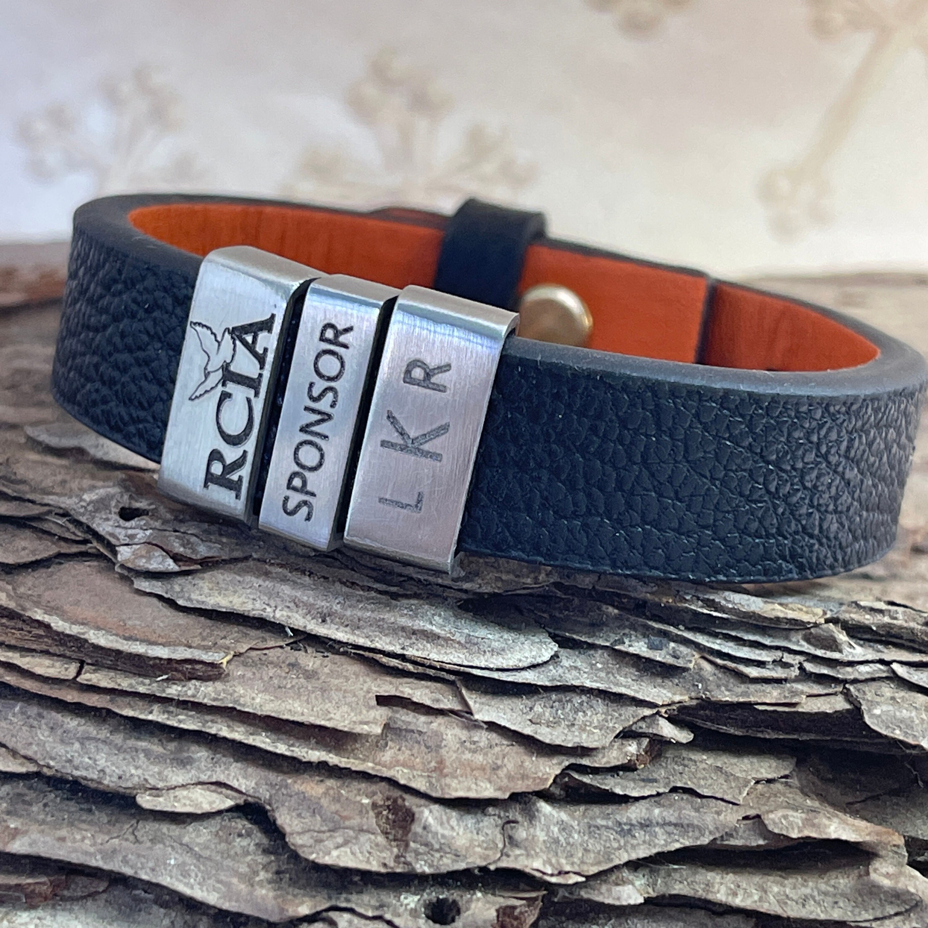 RCIA Sponsor Gift Engraved Leather Bracelet ADJUSTABLE Monogram ...