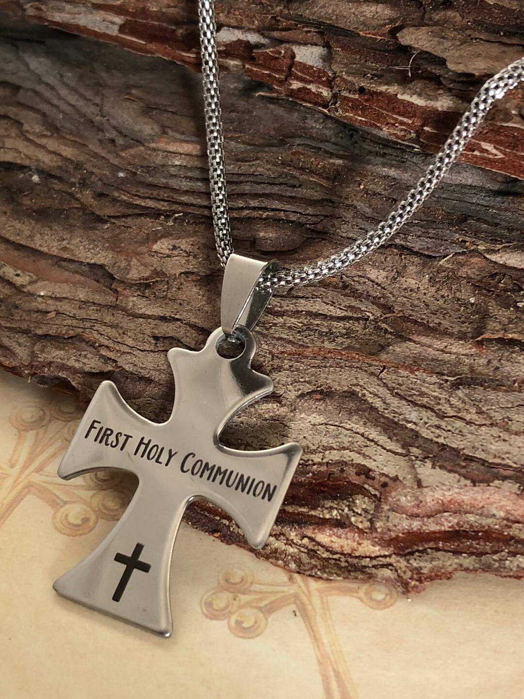 Boys First Communion Cross Necklace With Personal Message - Etsy
