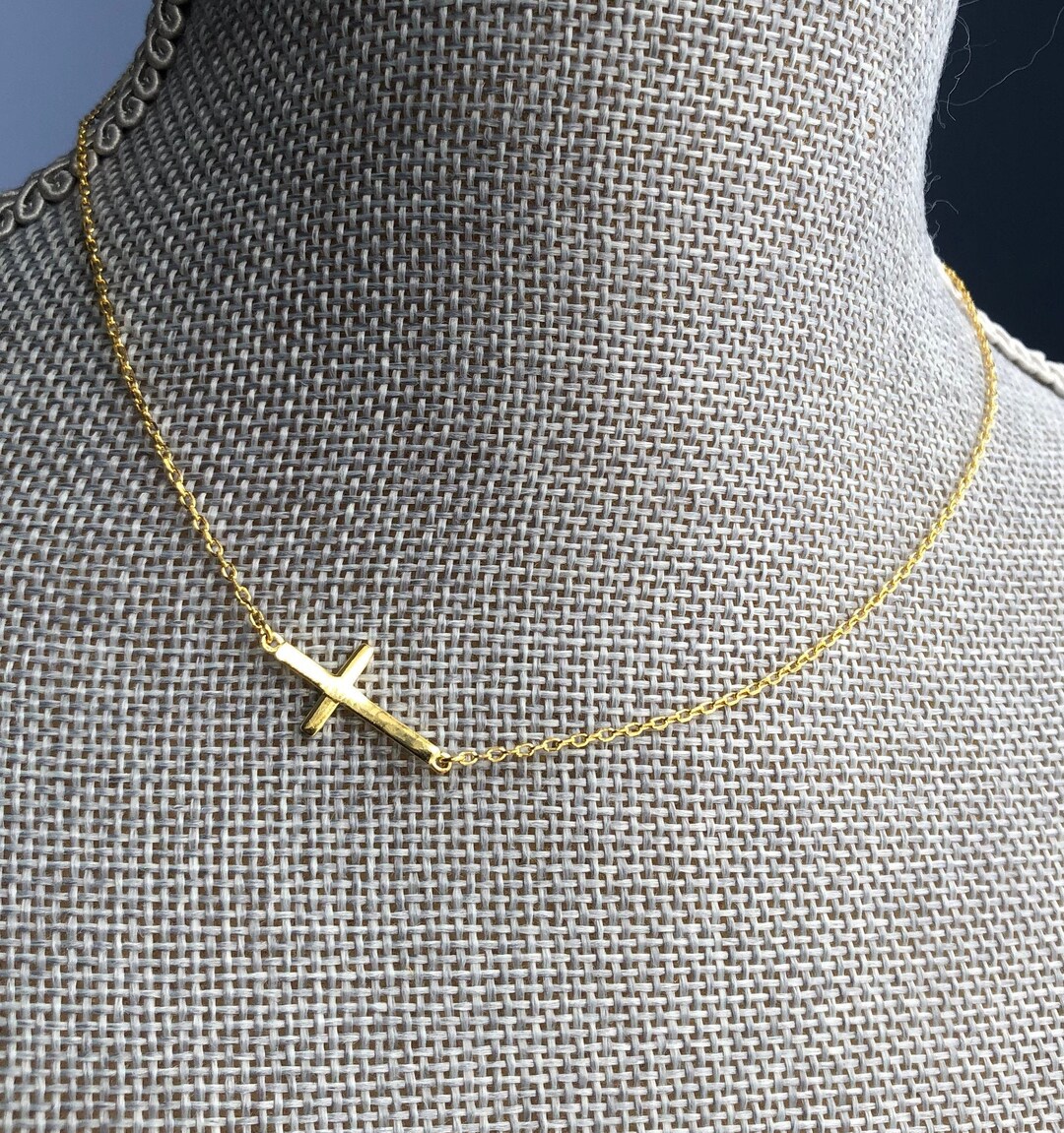 RCIA Gift for Her Sideways Cross Gold Over Sterling Silver Necklace 16 ...