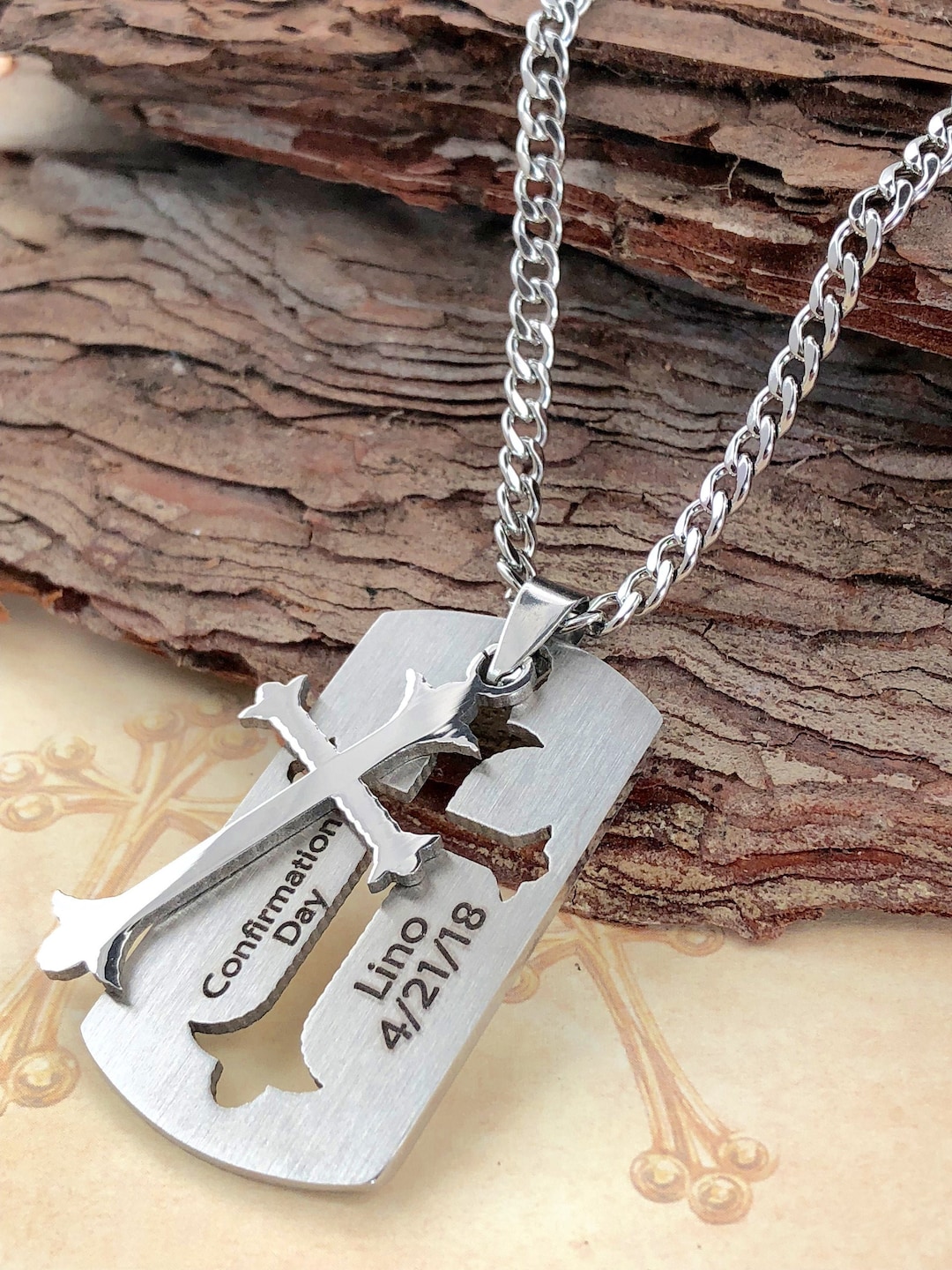 Boys Personalized Confirmation Engraved Cutout Dogtag Cross Necklace - Etsy