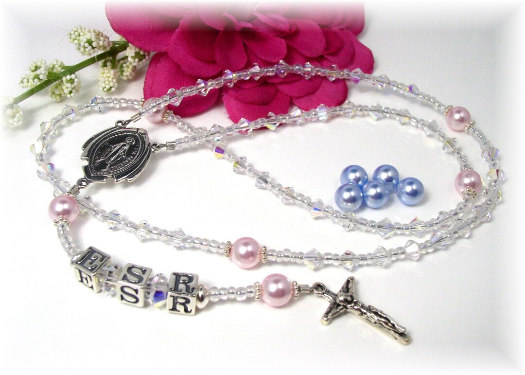 Personalized BABY Rosary Fine Austrian Crystal Baptism Christening New ...