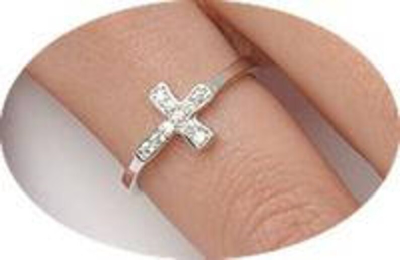First Communion Sterling Silver Ring With CZ Sideways Cross | Etsy