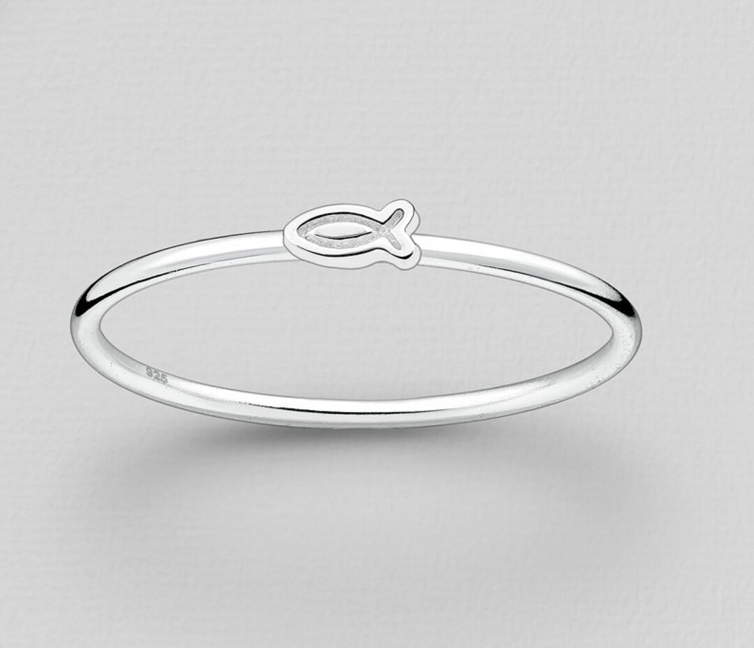 Confirmation Gift for Girls, Dainty Ichthus Religious Minimalist Ring, Christian Jewelry Silver ...