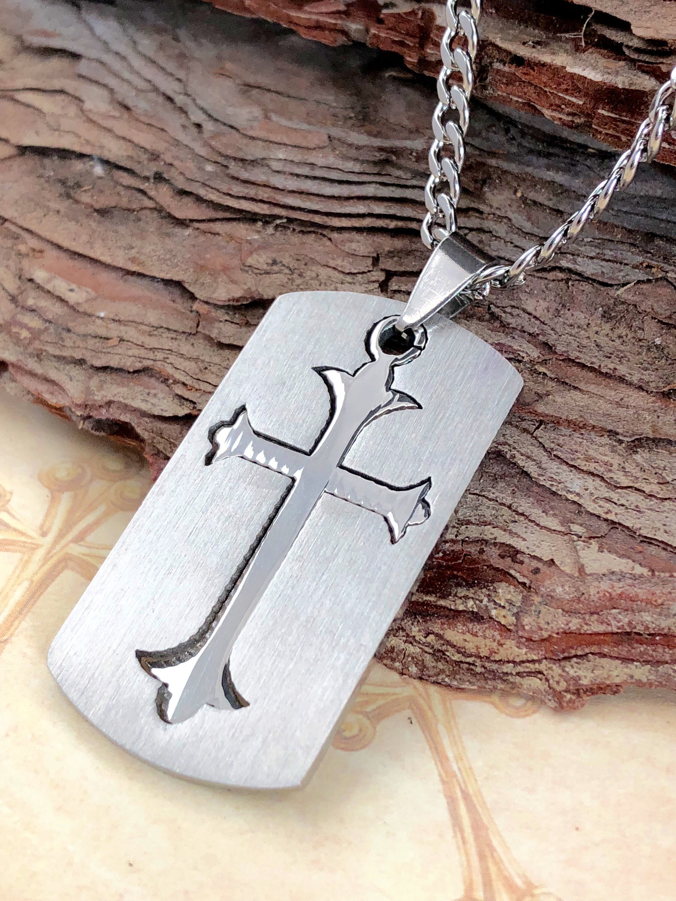 Boys Personalized Confirmation Engraved Cutout Dogtag Cross Necklace - Etsy