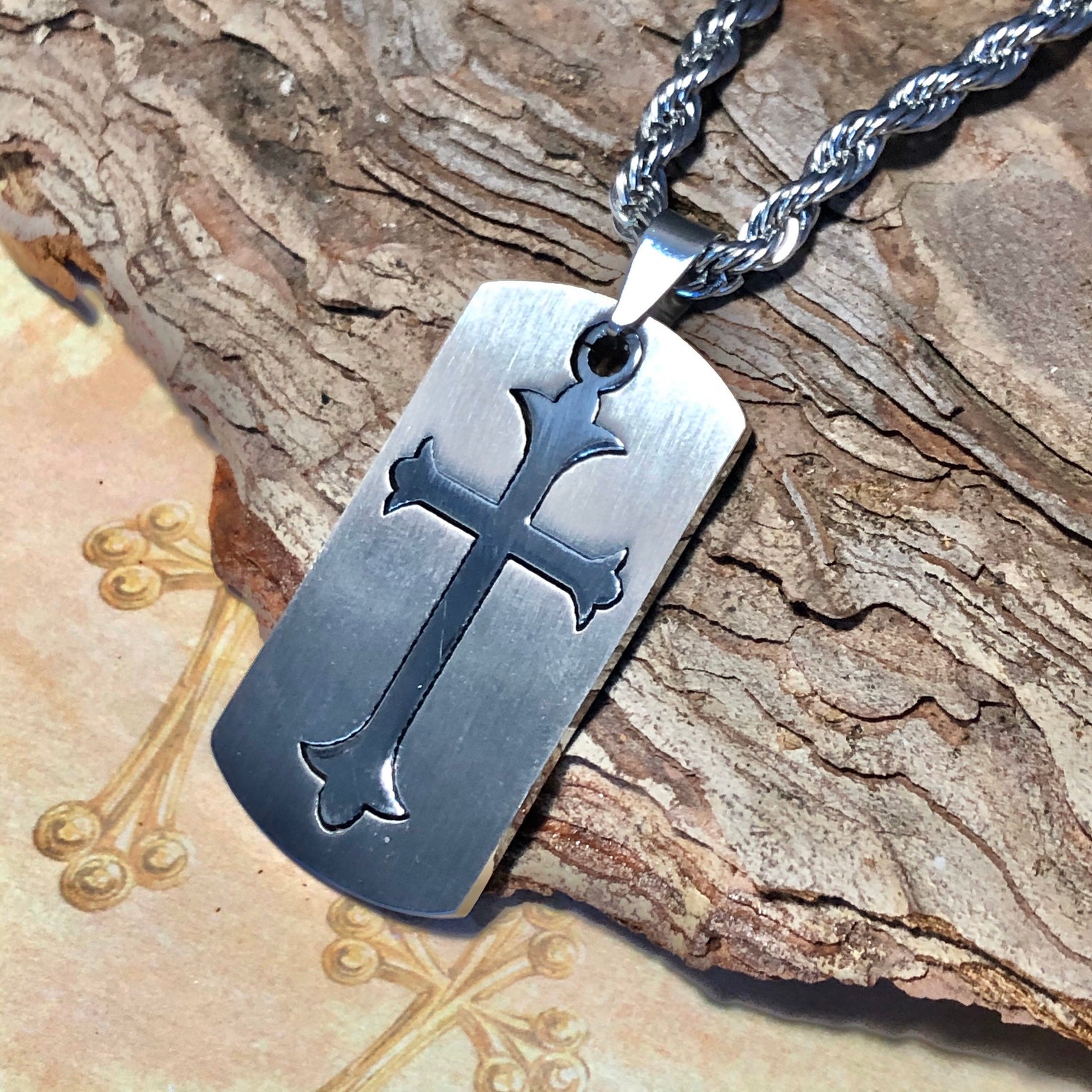 Boys Personalized Confirmation Engraved Cutout Dogtag Cross Necklace - Etsy
