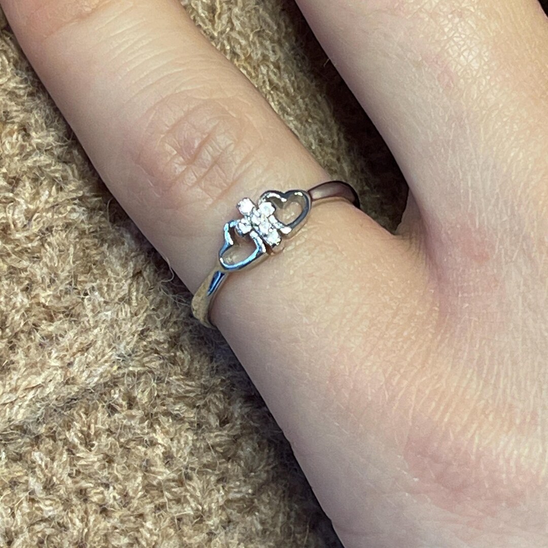 First Communion Sterling Silver Ring With Crystal CZ Cross and Hearts ...