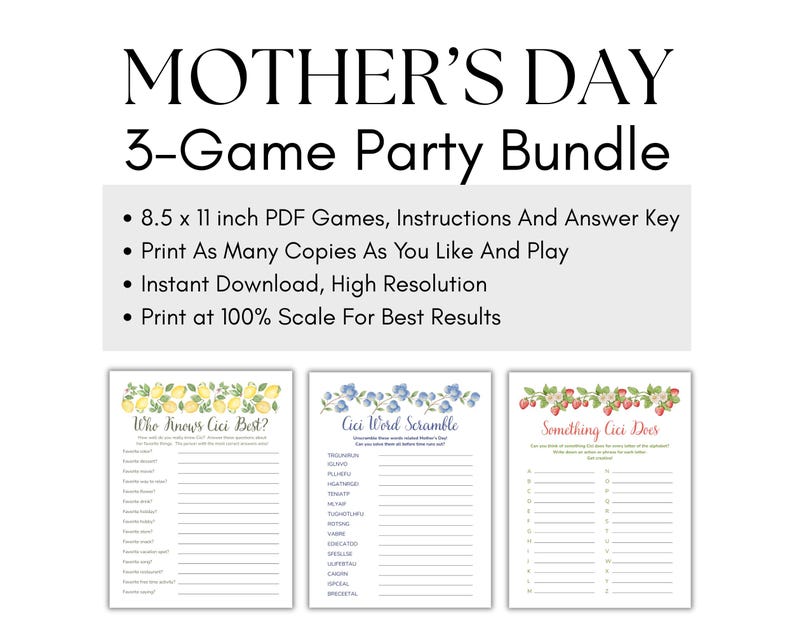 3 Game Mothers Day Printable Game Bundle for Cici, Who Knows Her Best ...