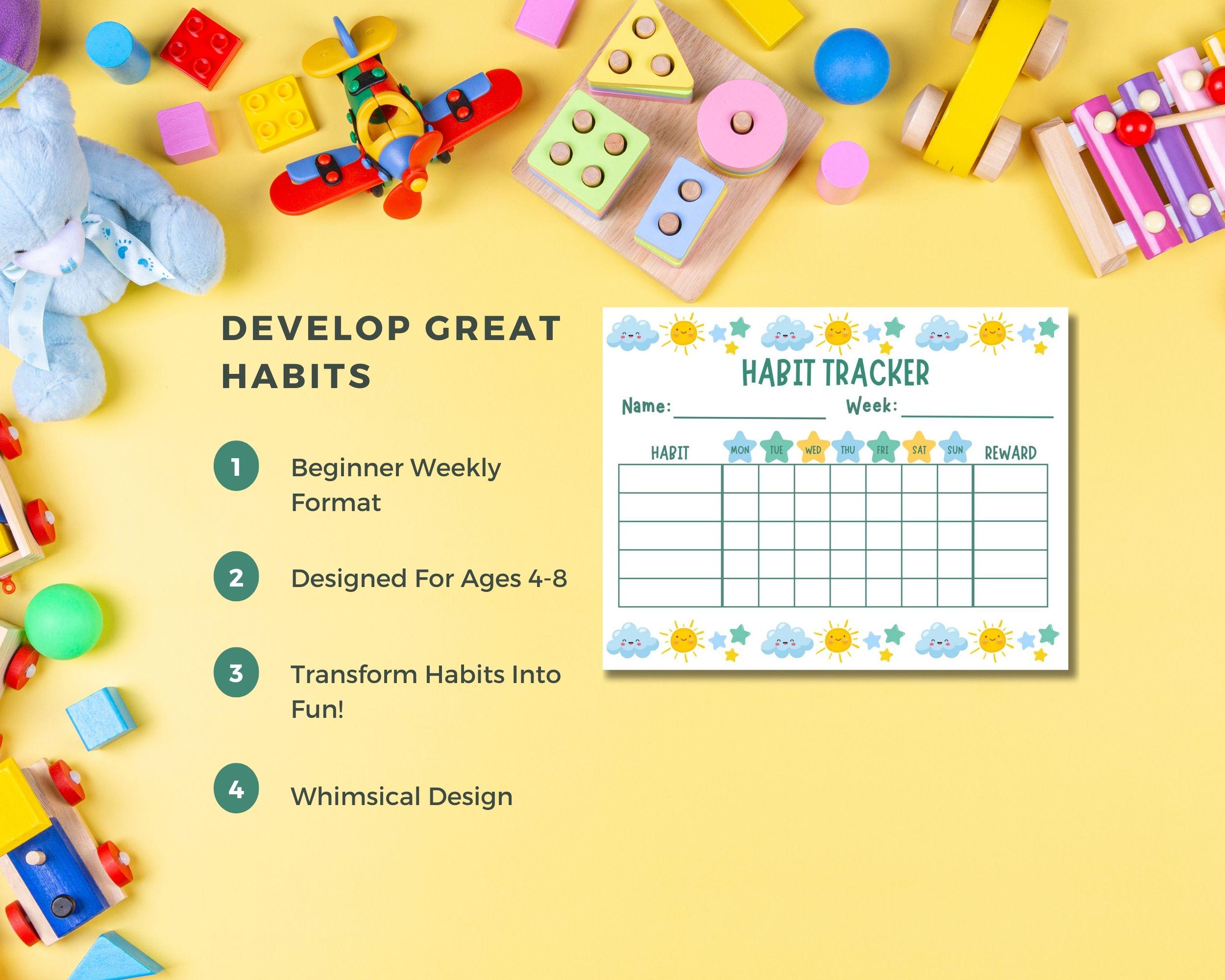 Kid's Printable One Week Habit Tracker, Habit Chart for Children, Habit ...