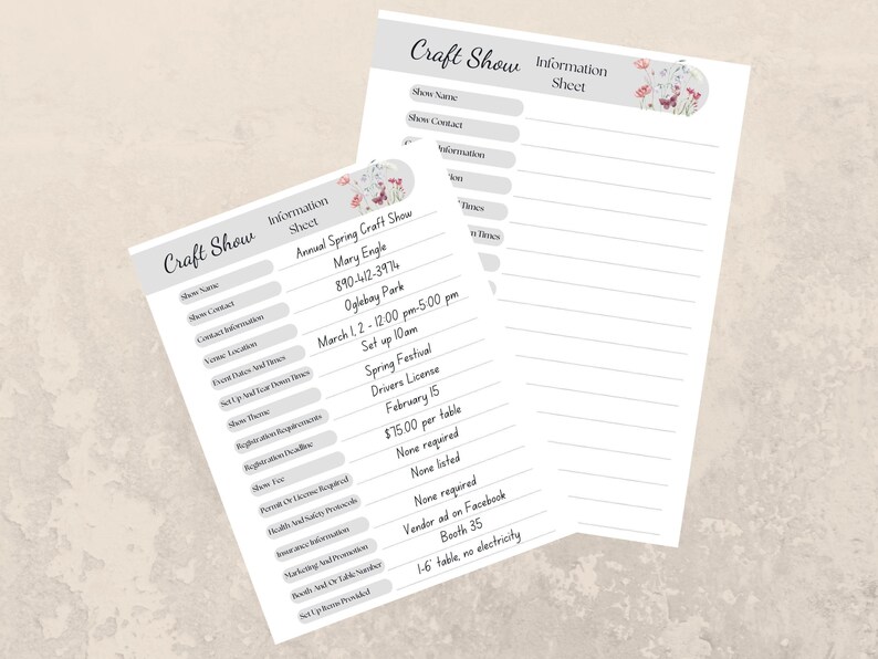 Printable Craft Show Information Sheet, Instant Download Craft Show ...