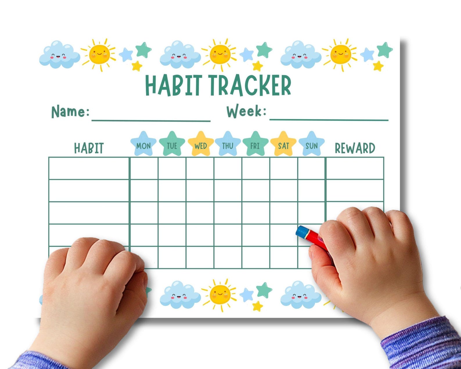 Kid's Printable One Week Habit Tracker, Habit Chart for Children, Habit ...