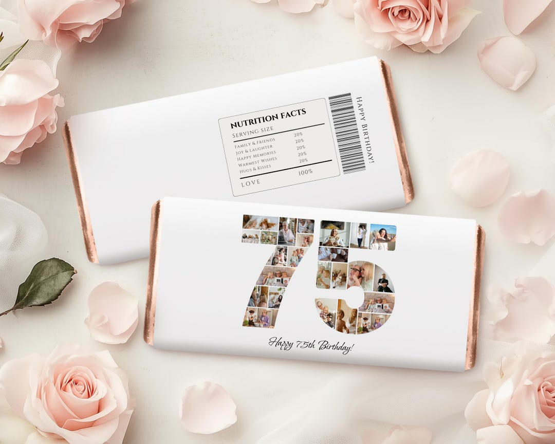 75th Birthday Candy Bar Wrapper: Editable Photo Chocolate Label (canva ...