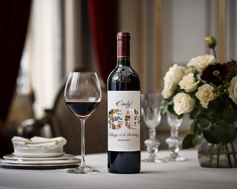 Editable 60th Birthday Photo Wine Label | Personalized Wine Sticker ...