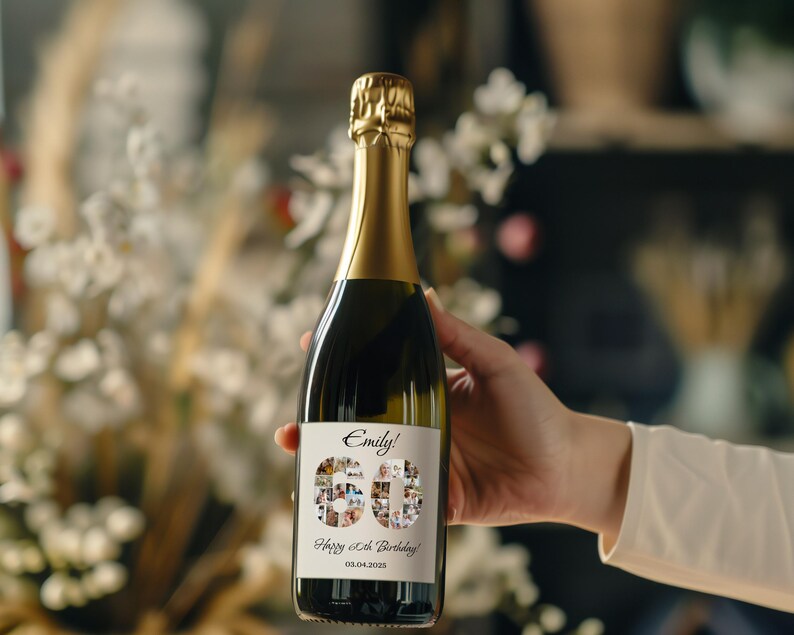 Personalized 60th Birthday Champagne Label: Editable Bottle Sticker ...