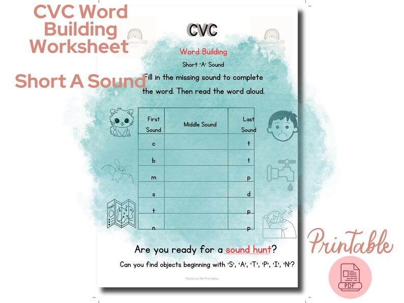 CVC Word Buildng Worksheet- Short A Sound Phonics Activity for ...