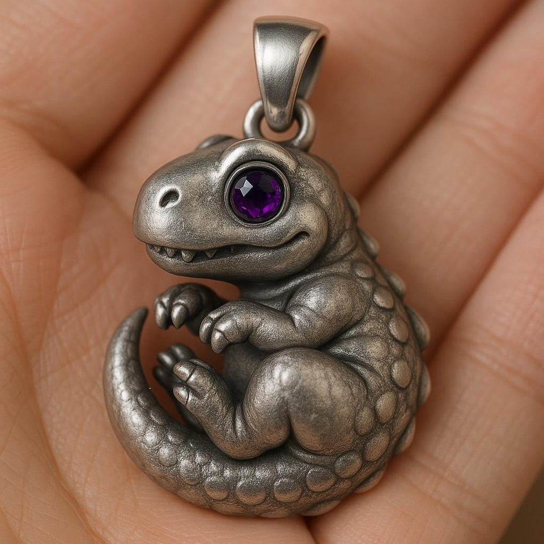 Handmade Sterling Silver Baby Dinosaur Pendant – Amethyst Eye - Etsy