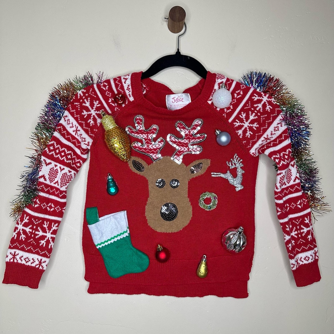Ugly Christmas Sweater Reindeer Tacky Tinsel Xmas Party Winner Size 7 ...