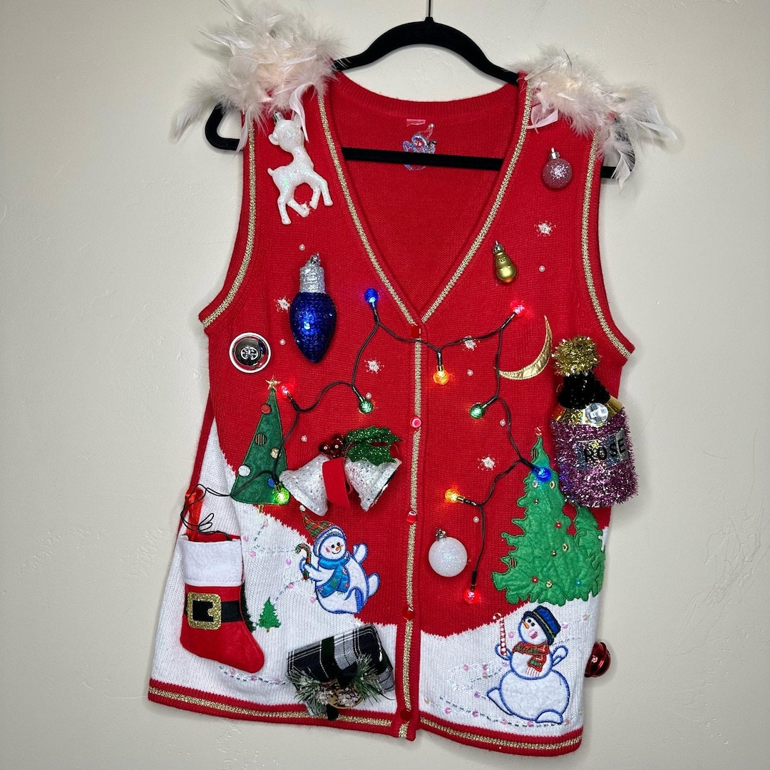 Ugly Christmas Sweater Vest LIGHTS UP Tacky Tinsel Xmas Party Winner Size Medium - Etsy