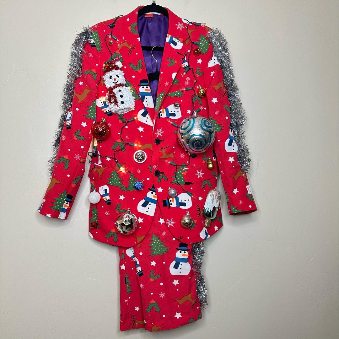 Ugly Christmas Sweater Blazer Suit LIGHTS UP Tacky Tinsel Xmas Party ...
