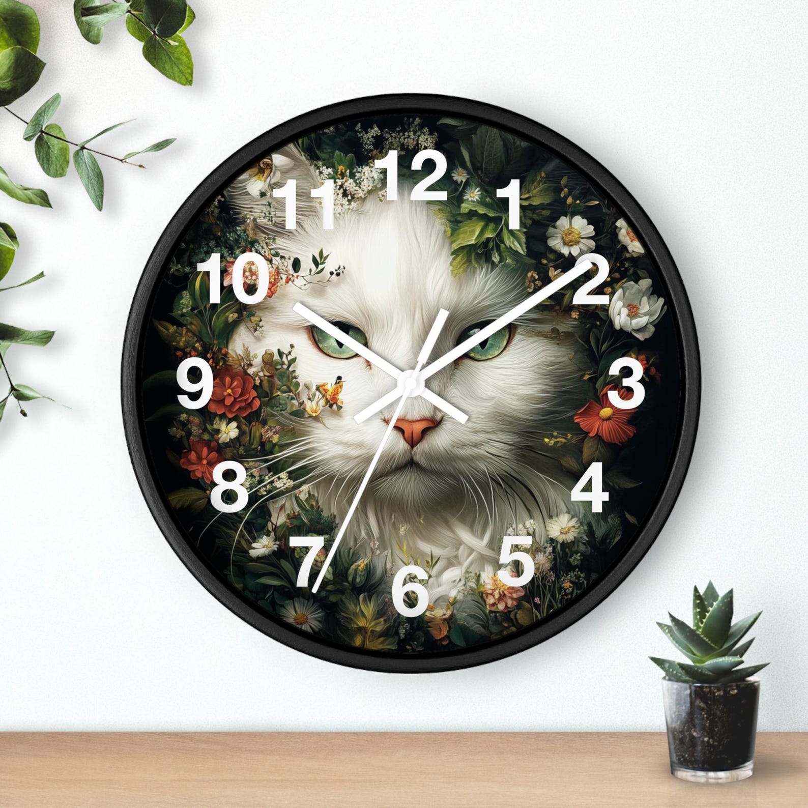 Whimsical Cat Wall Clock - Floral Home Décor, Cat Lover Gift, Unique ...