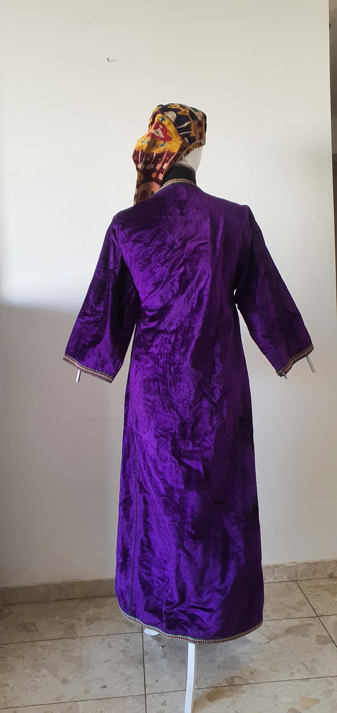 Antique Woman's Persian Purple Silk Velvet Robe / Dress With Decorative ...
