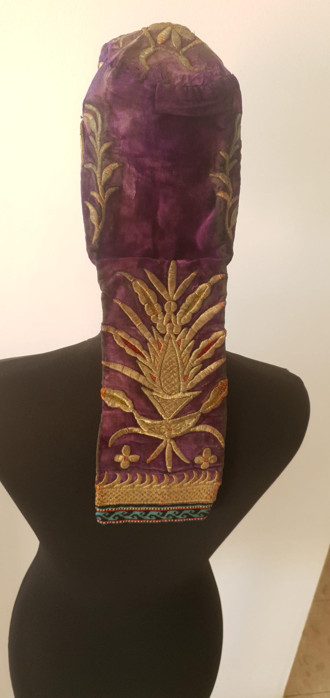 Antique Bukharan Kallapüshak Headdress: Silk Velvet Gold Embroidery - Etsy