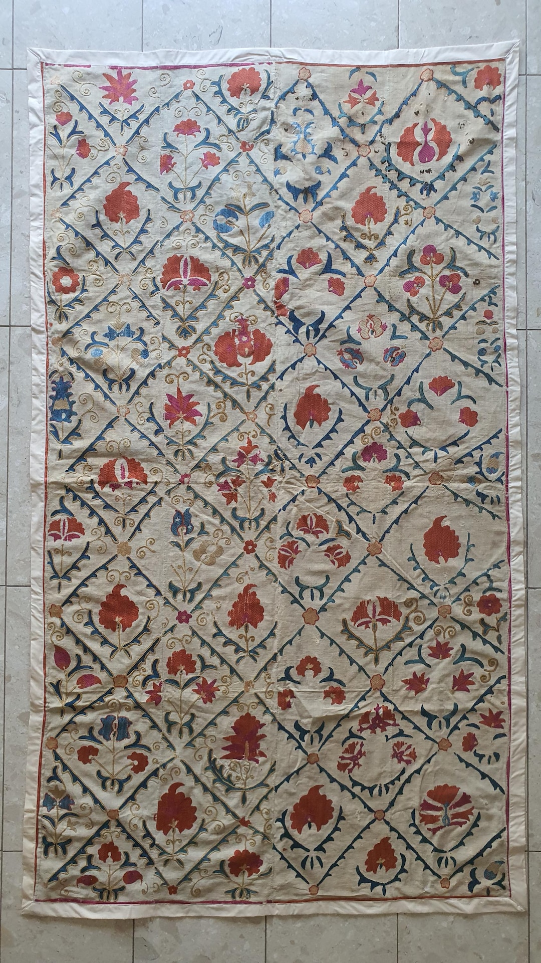 Antique Kermina Suzani: 19th Century Uzbek Silk Embroidery Textile ...