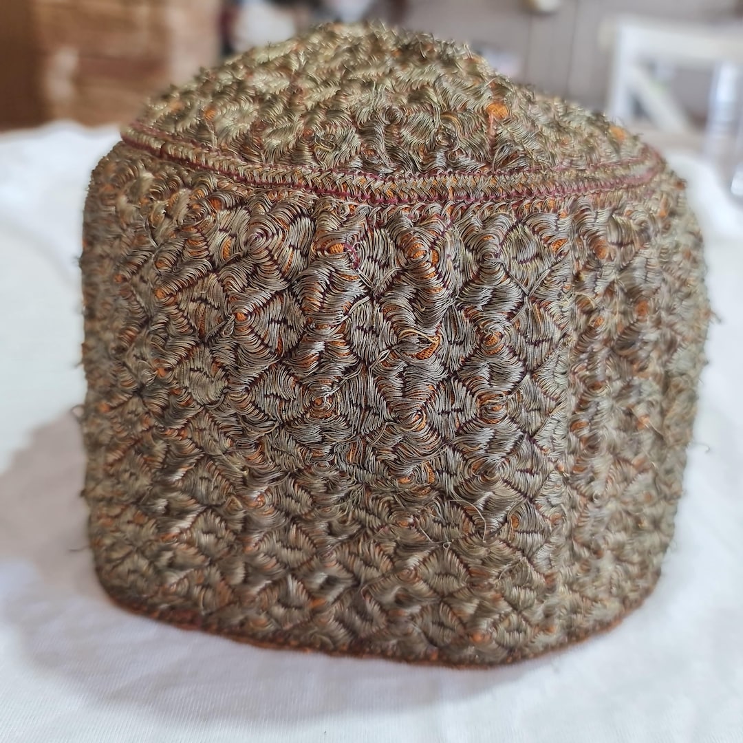 Antique Silver Thread Embroidered Uzbek Cap, Kallapush Hat, Avramov ...