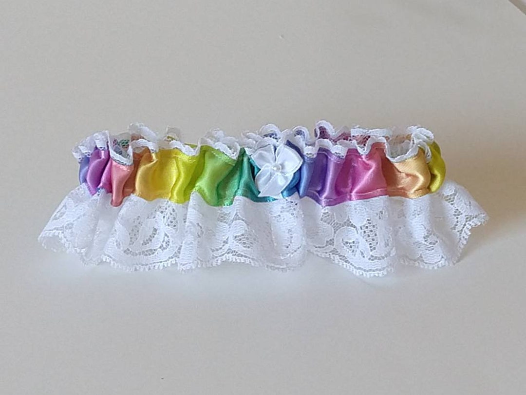 Rainbow Garter White Lace Prom Bridal Wedding Accessory Small Medium - Etsy