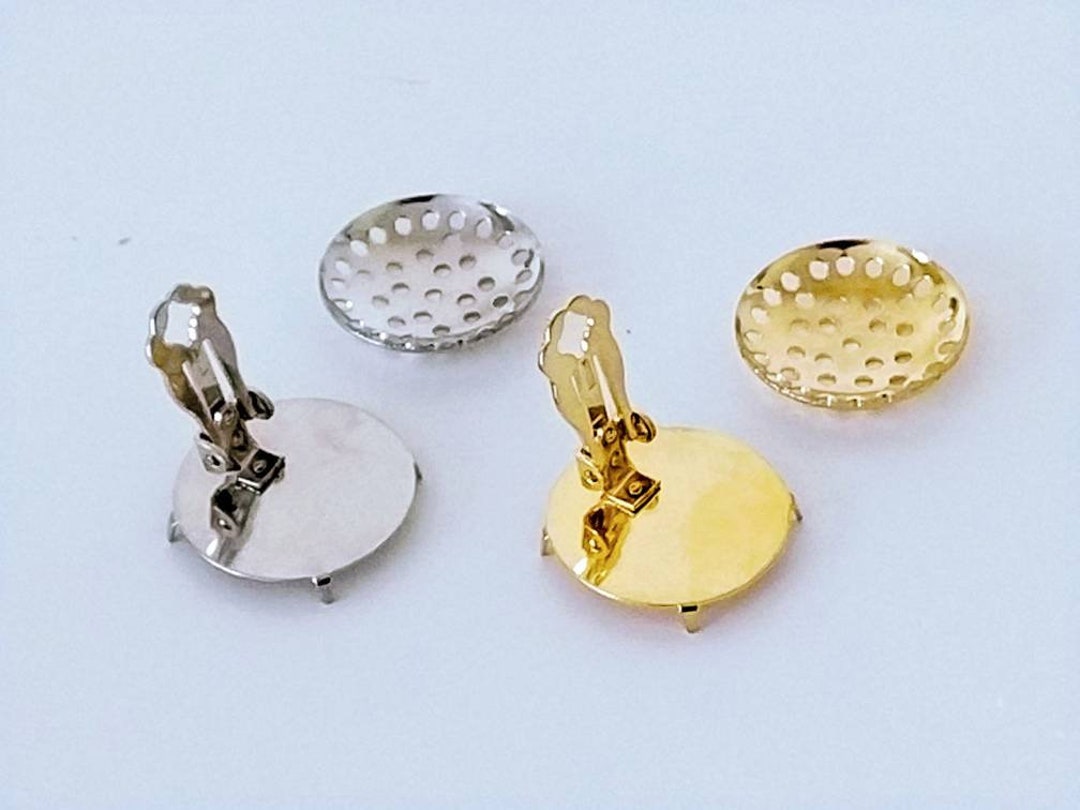 Clip on Earring Finding 1" Round 2 Part Screen Non Pierced Gold or ...