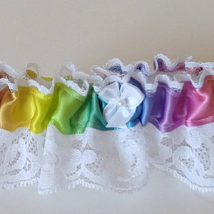 Rainbow Garter White Lace Prom Bridal Wedding Accessory Small Medium - Etsy