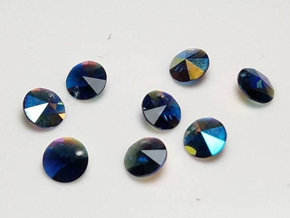 Navy Blue AB Swarovski Crystals 8mm Saucers Rivoli With Hole | Etsy