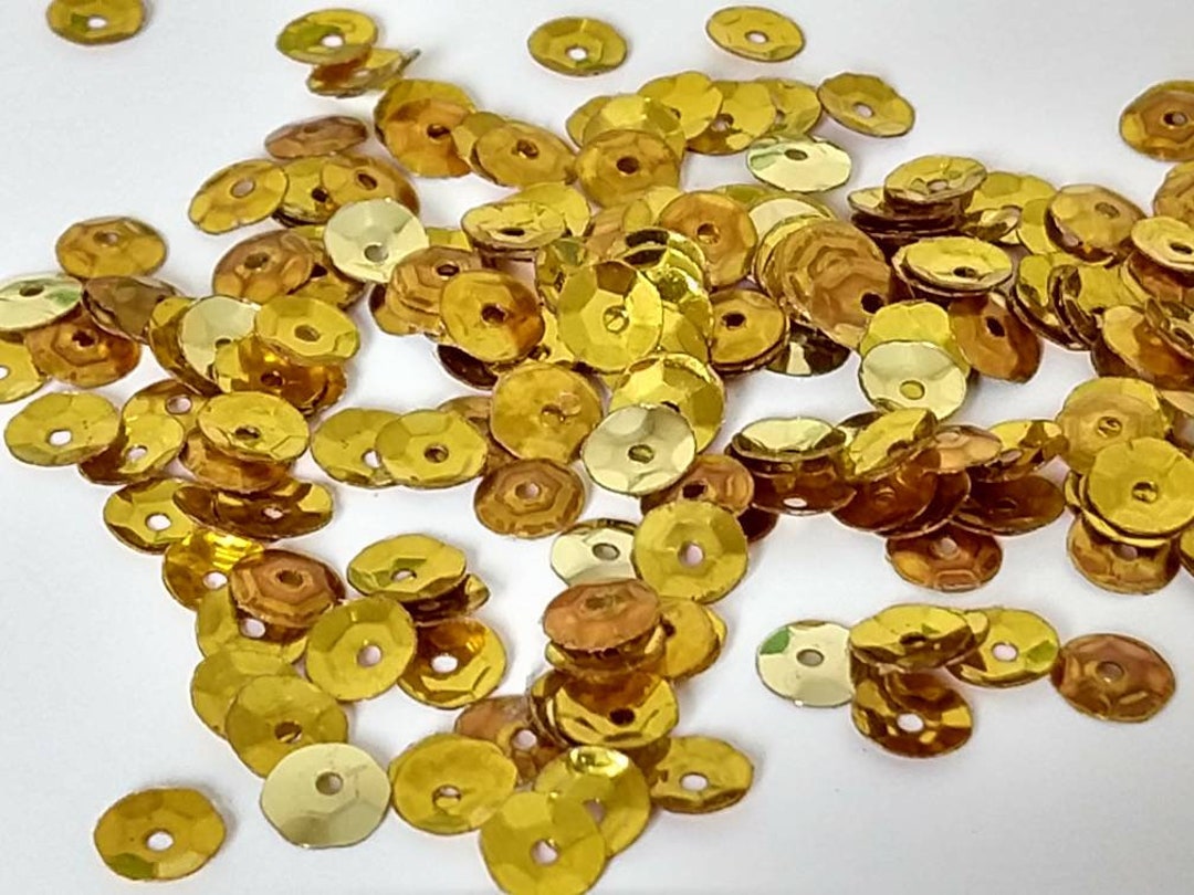 Yellow Gold Loose Sequins Paillettes 7mm Round Faceted Cupped Vintage ...