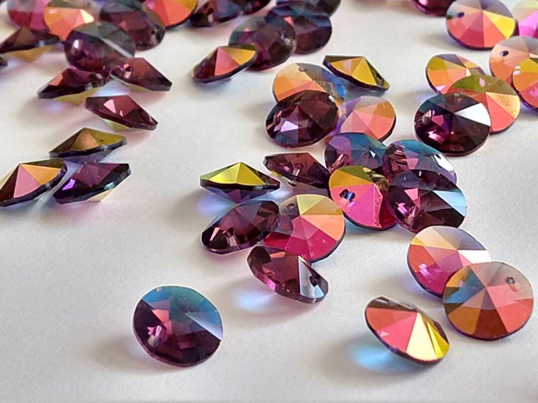 Purple Pink Volcano AB Swarovski Crystals 8mm Saucers Rivoli With Hole ...