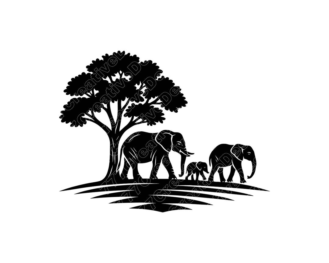 Elephant Family Vector Illustration, Elephant SVG, PNG, Elephant Art ...