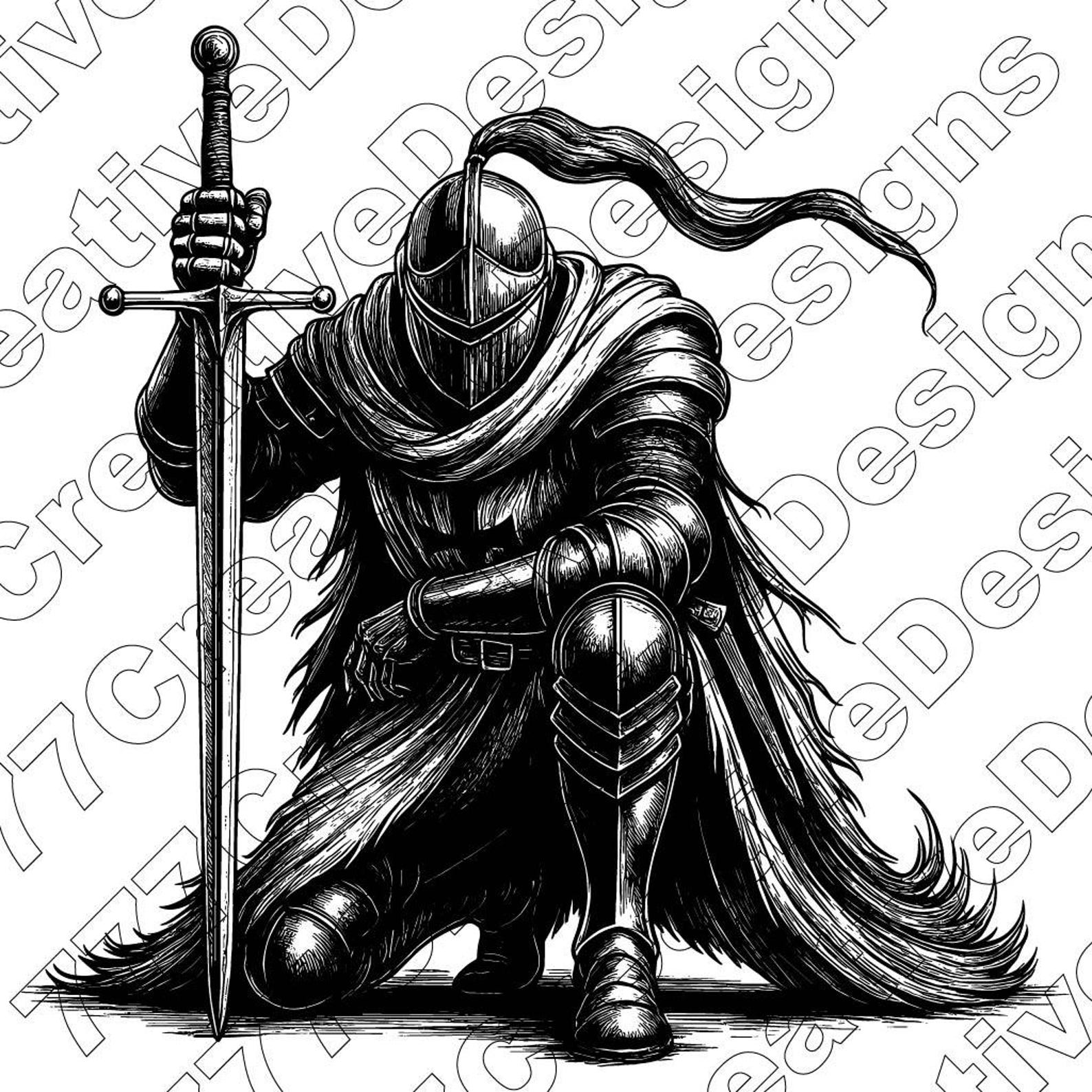 Kneeling Knight Vector Illustration, Knight Svg, Knight Png, Jpg ...