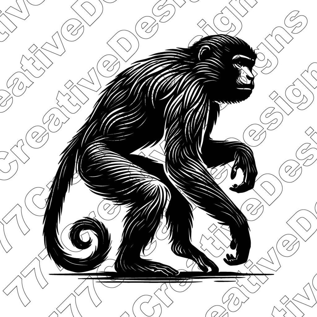 Monkey Full Body Ultra-realistic Vector Black Silhouette Cricut Print ...
