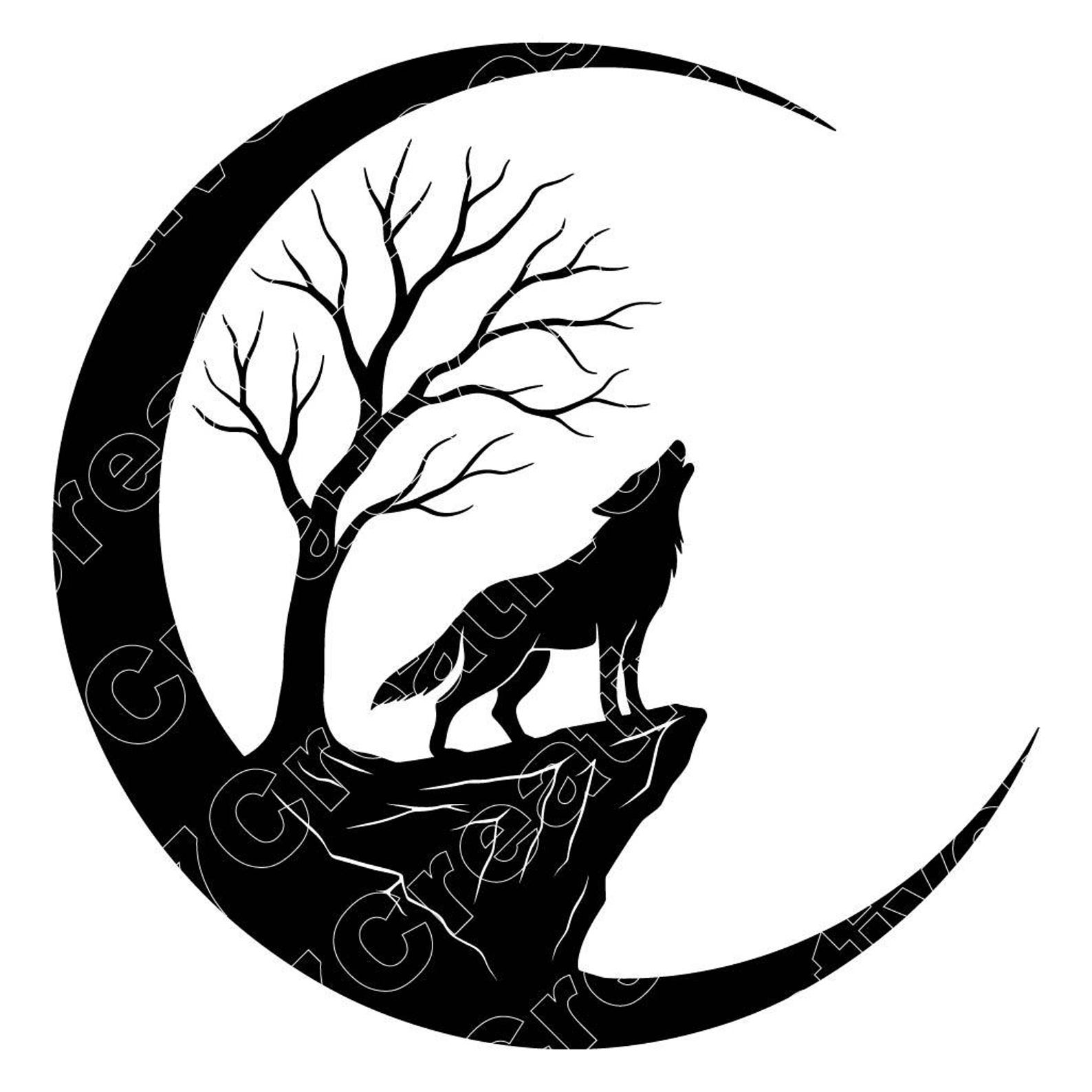 Wolf on Moon Vector Illustration, Wolf Svg, Wolf Png, Jpg, Wolf Art ...