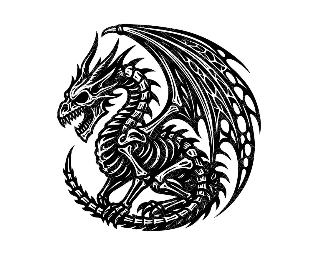 Skeletal Dragon Vector Illustration, Dragon SVG, PNG, JPG, Dragon Art ...