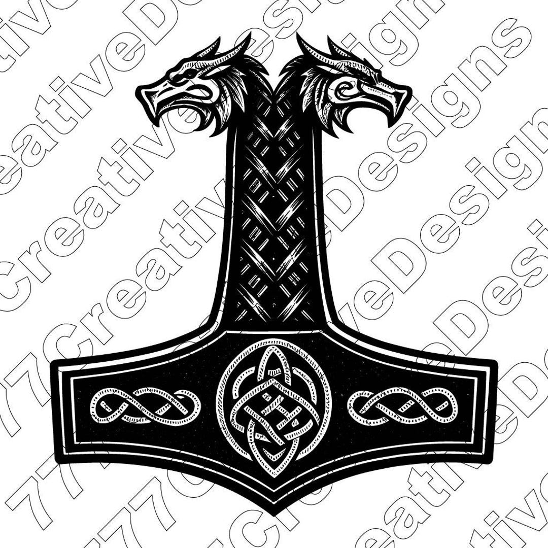 Norse Dragon Mjolnir Svg, Png, Dxf, Eps, Jpg, Ai, Cricut Vector Black ...