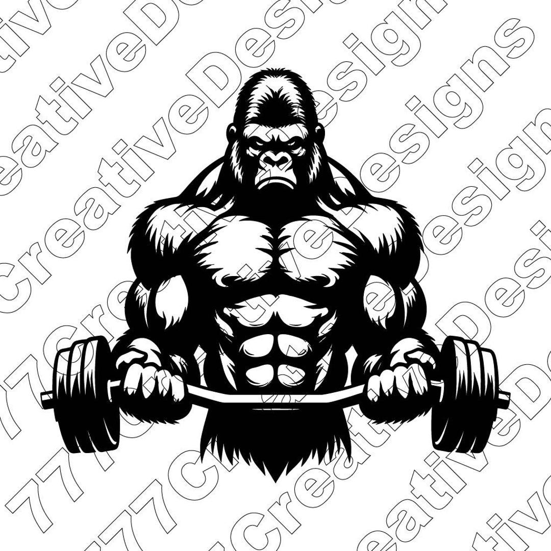 Gorilla Lifting Weight Svg, Png, Dxf, Eps, Ai, Cricut Vector Black ...