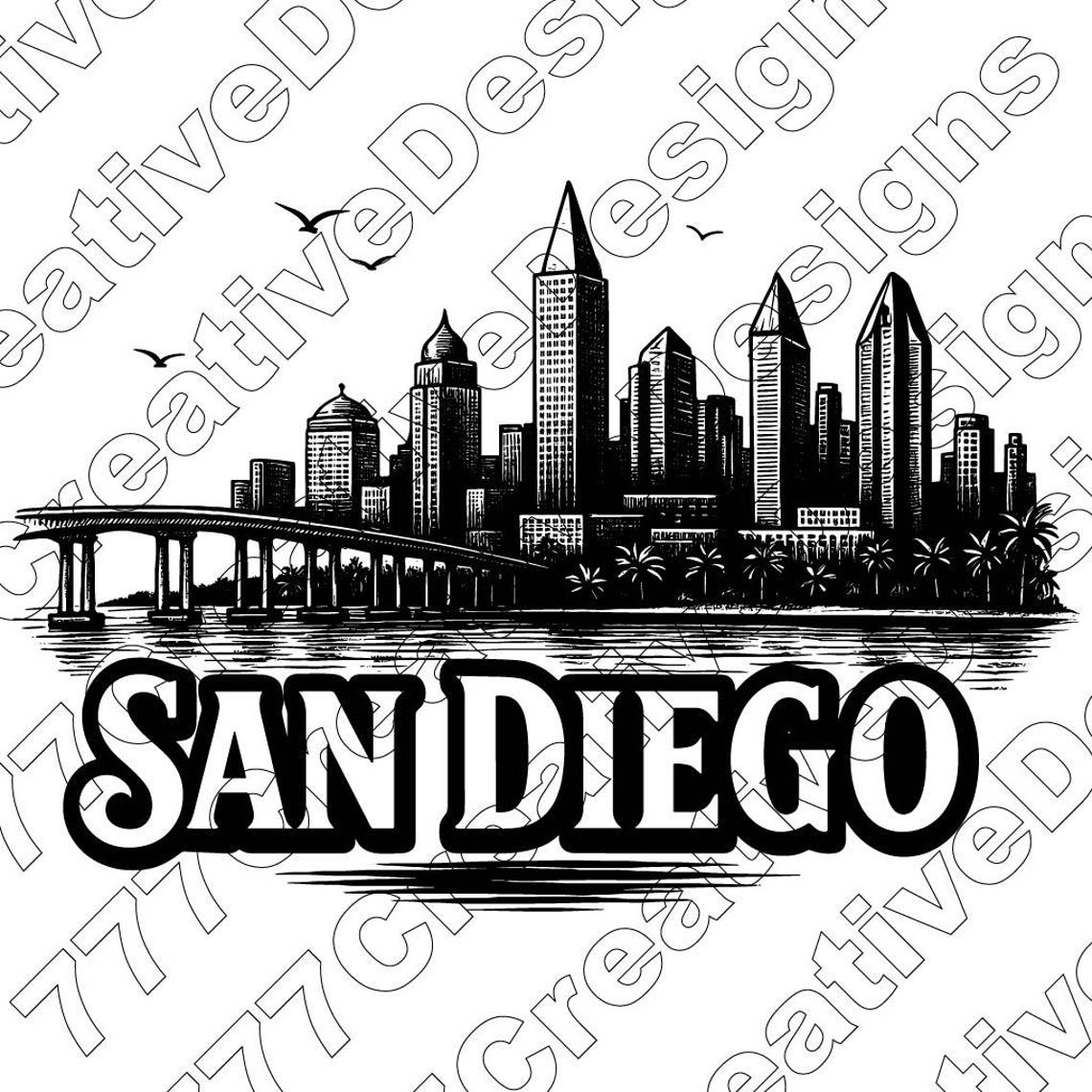 San Diego Skyline Vector Illustration San Diego Svg San Diego Png