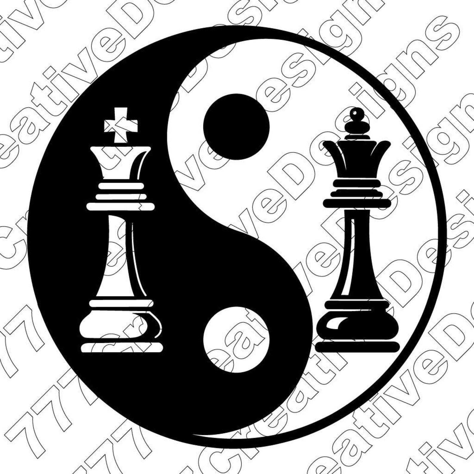 Chess Yin Yang Vector Illustration, Svg, Jpg, Png, Chess Art, T-shirt ...