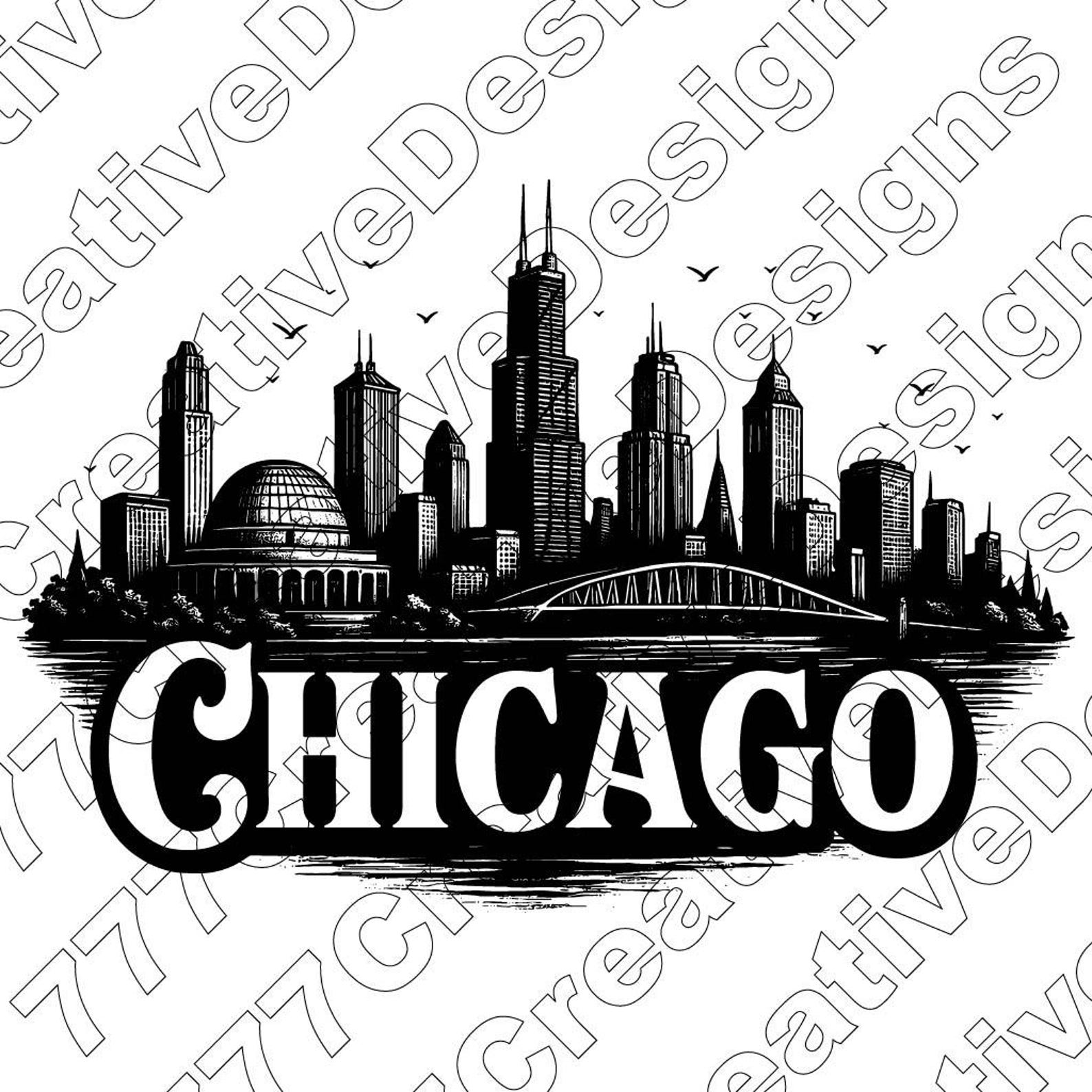 Chicago Skyline Vector Illustration, Chicago Skyline Svg, Chicago Png ...