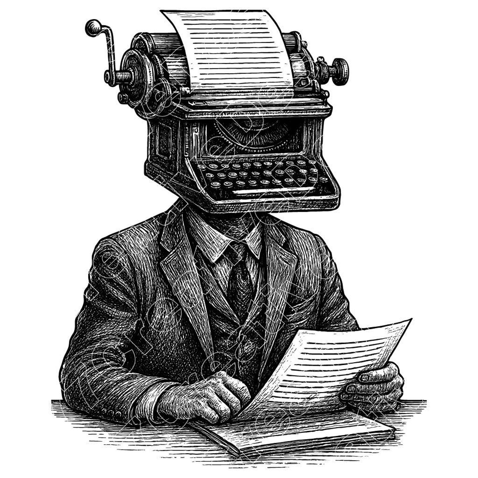 Typewriter Man Vector Illustration, Typewriter Svg, Png, Typewriter Man ...
