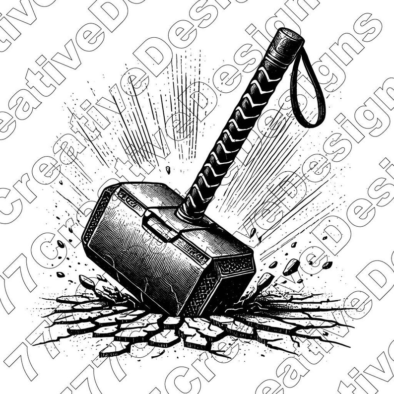 Thor’s Hammer Mjolnir Striking the Ground Svg, Png, Dxf, Eps, Jpg, Ai ...